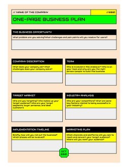 Free One Page Business Plan Template In Google Docs