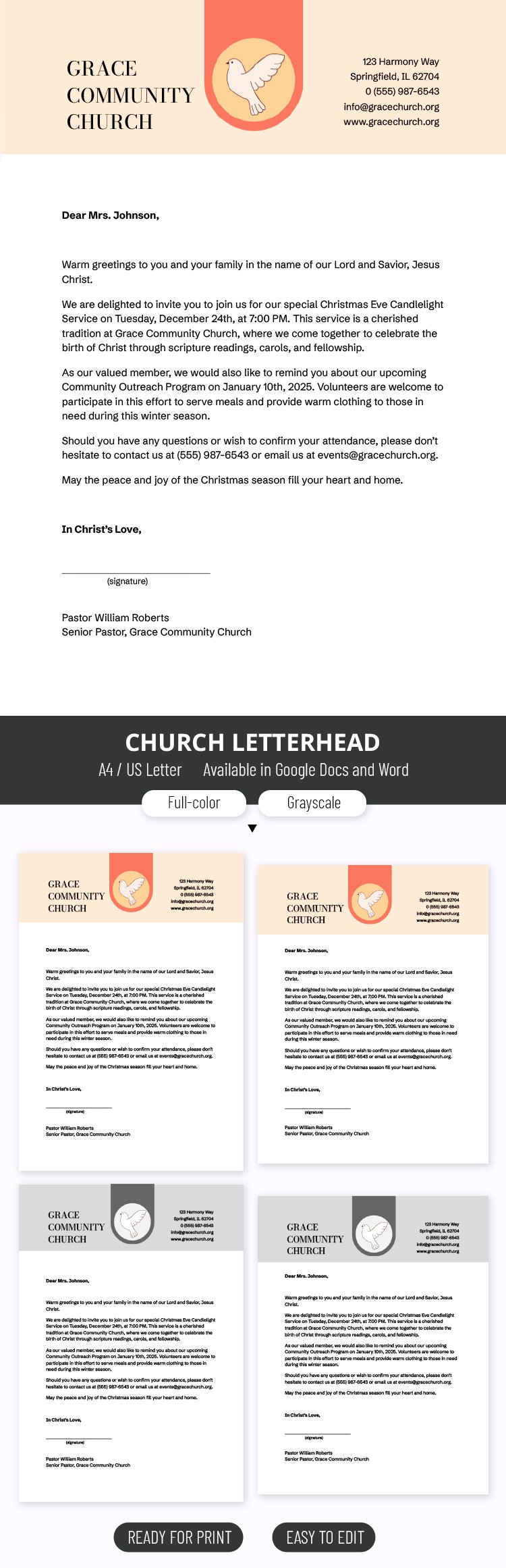 Free Perfect Church Letterhead Template | thegoodocs.com