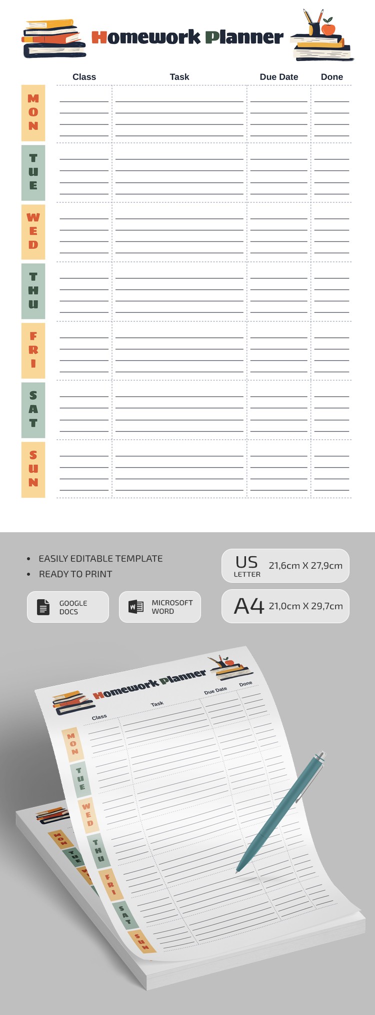 Free Perfect Homework Planner Template | thegoodocs.com