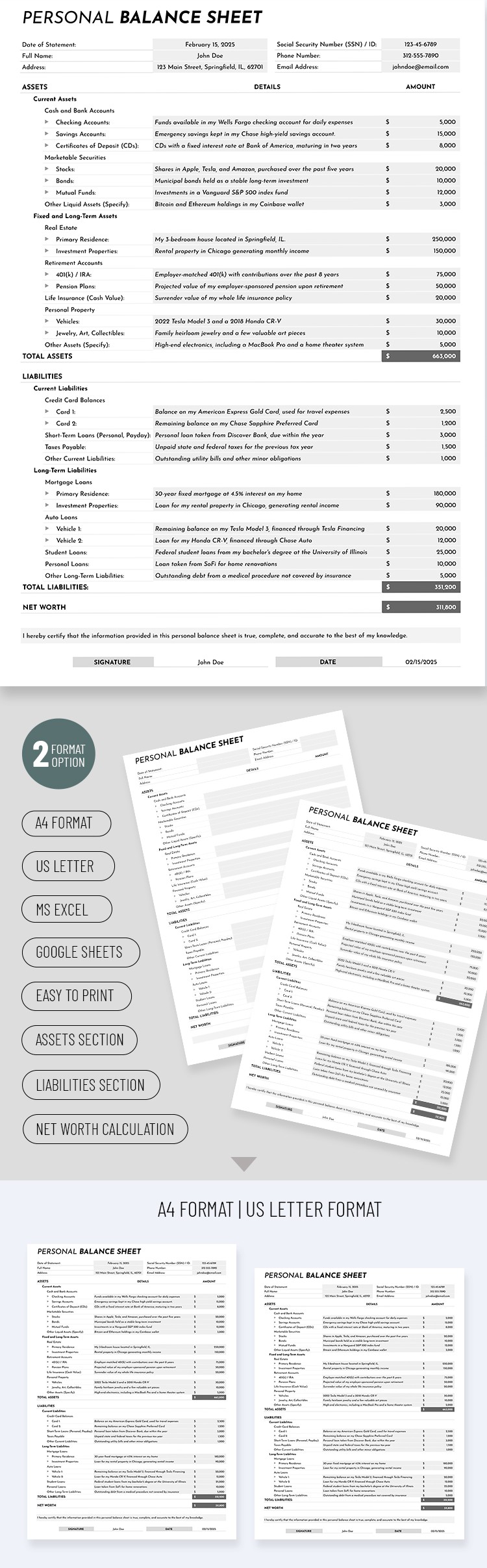 Gratuit Bilan de finances personnelles Modèle dans Google Sheets