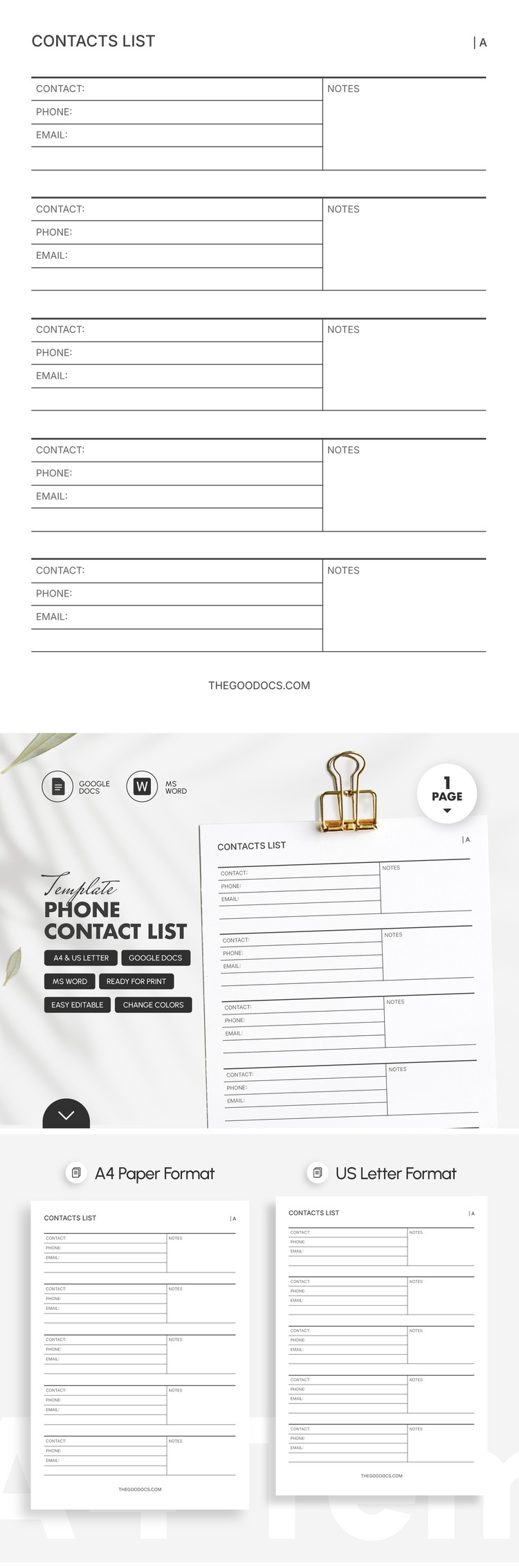 Free Phone Contact List Template in Google Docs and Microsoft Word ...
