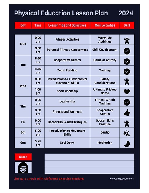 Free Physical Education Lesson Plan Template | thegoodocs.com