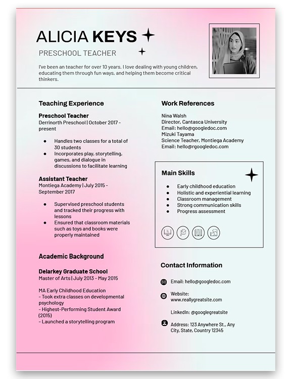 Free Preschool Teacher Resume Template with Cover Letter Template in ...