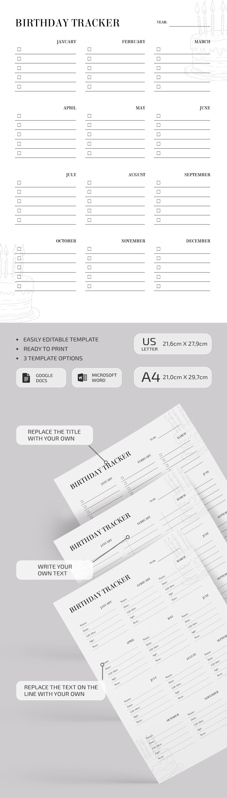 Free Printable Birthday List Template in Google Docs and Microsoft Word ...