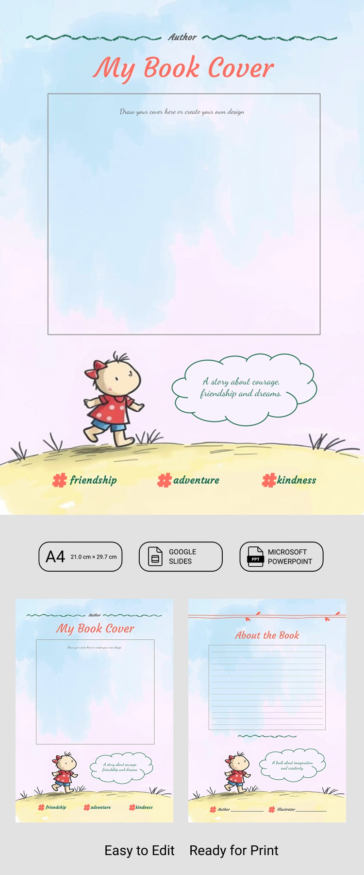 Free Printable Blank Book Cover Template in Google Slides and Microsoft ...