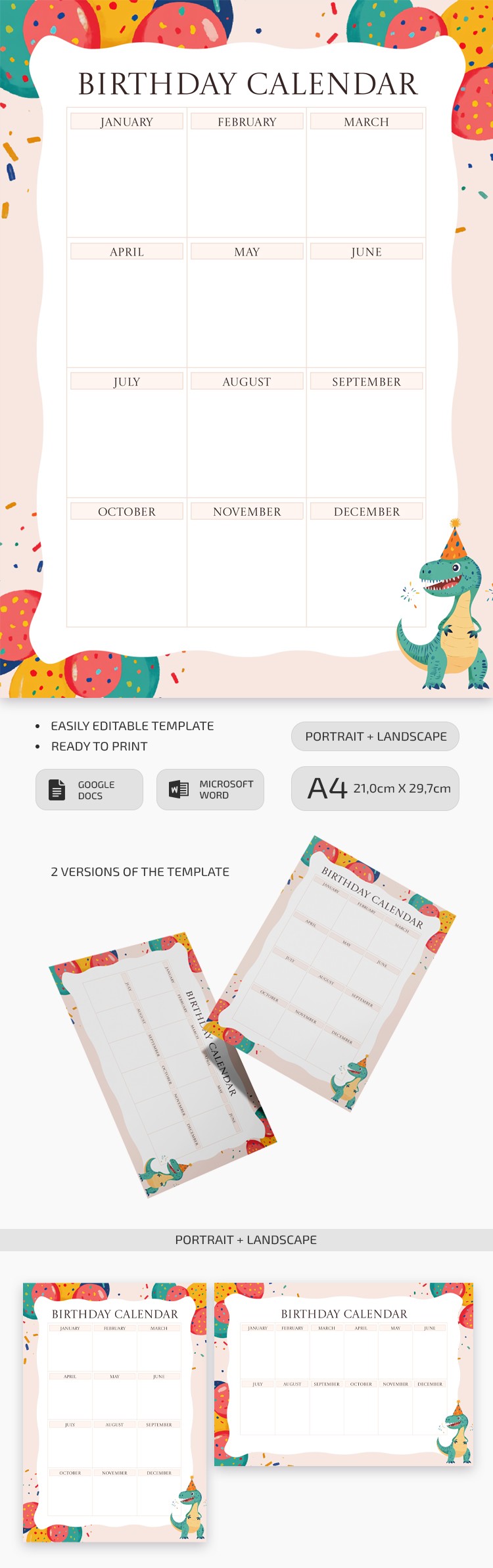 Free Printable Customizable Yearly Birthday Calendar Template in Google ...