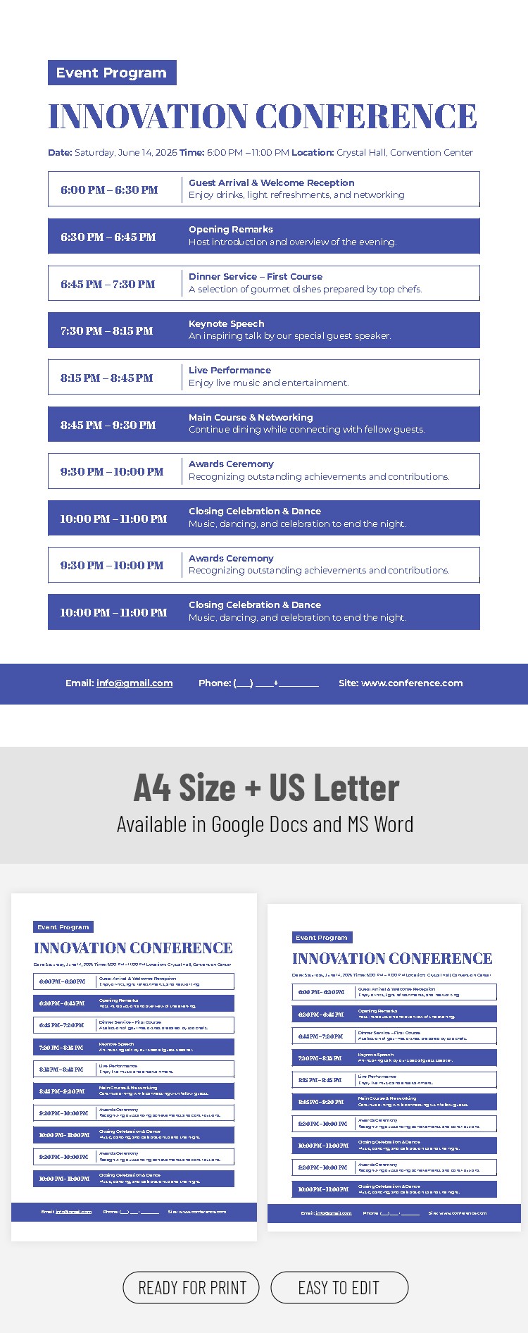 Free Printable Event Program Template In Google Docs