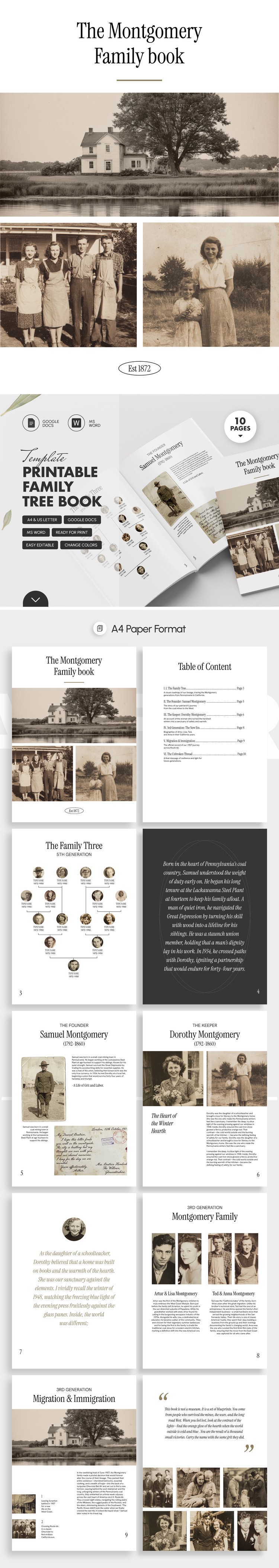 Printable Family Tree Book Template in Google Docs and Microsoft Word ...