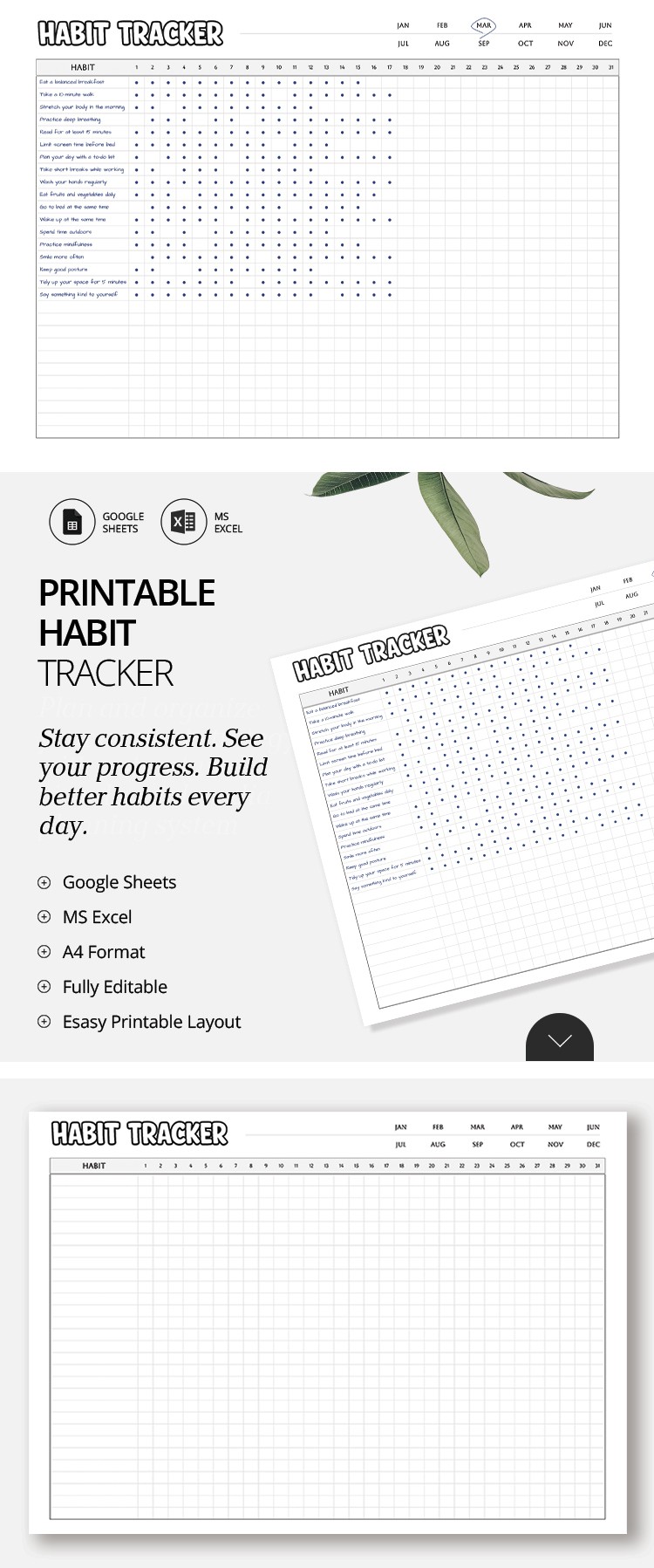 Gratis Plantilla imprimible de seguimiento de hábitos en Google Sheets