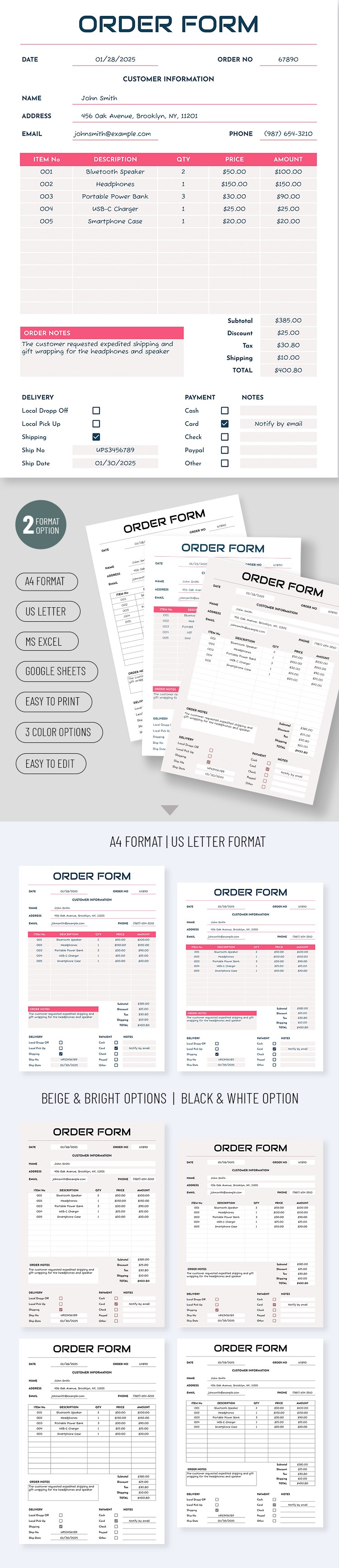 Free Printable Order Sheet Template In Google Sheets