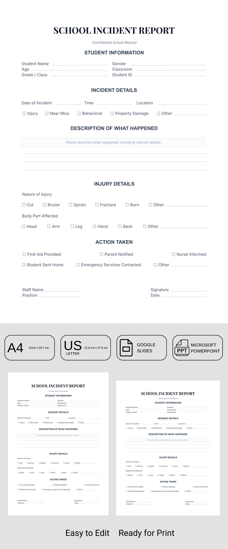 Free Printable School Incident Report Template in Google Slides and ...