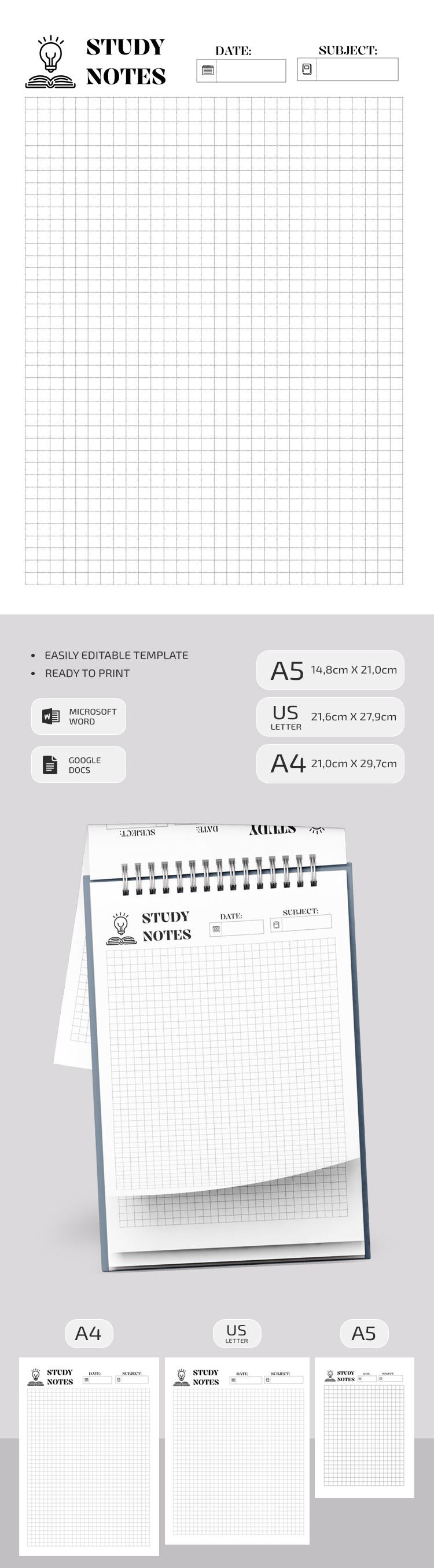Free Printable Study Notes Template in Google Docs and Microsoft Word ...