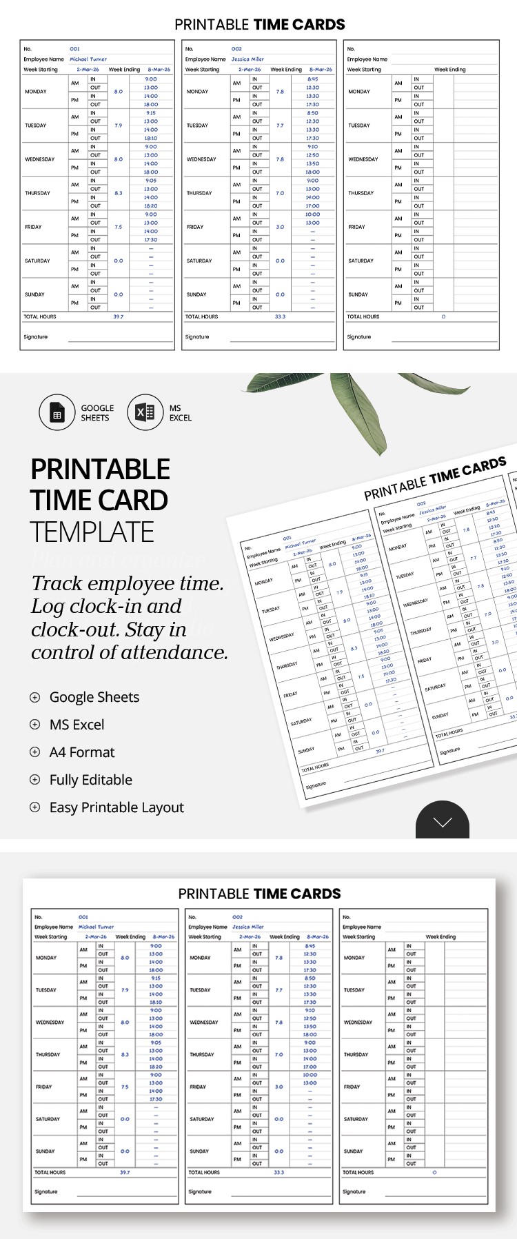 Free Printable Time Card Template In Google Sheets