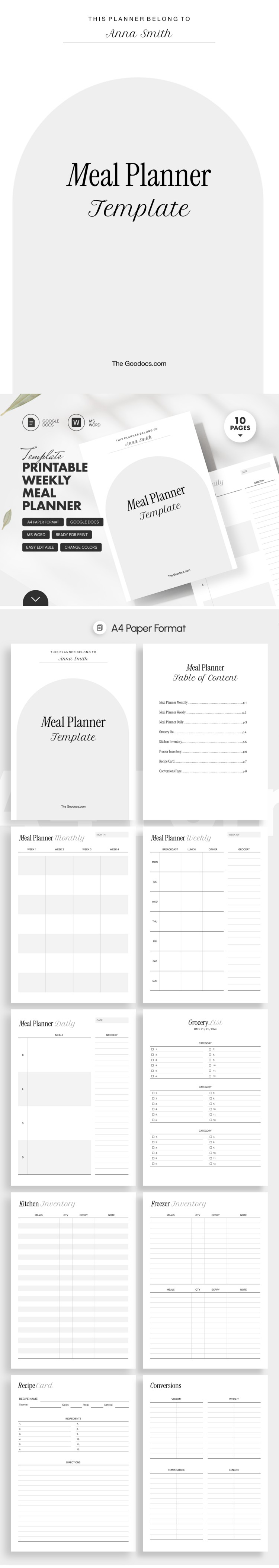 Weekly Meal Planner Template with Meal Prep & Grocery List Template ...