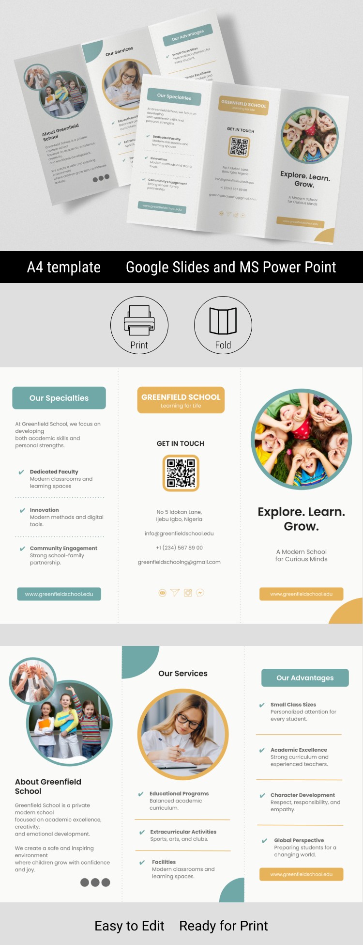 Free Private School Trifold Broschürenvorlage Vorlage in Google Slides ...