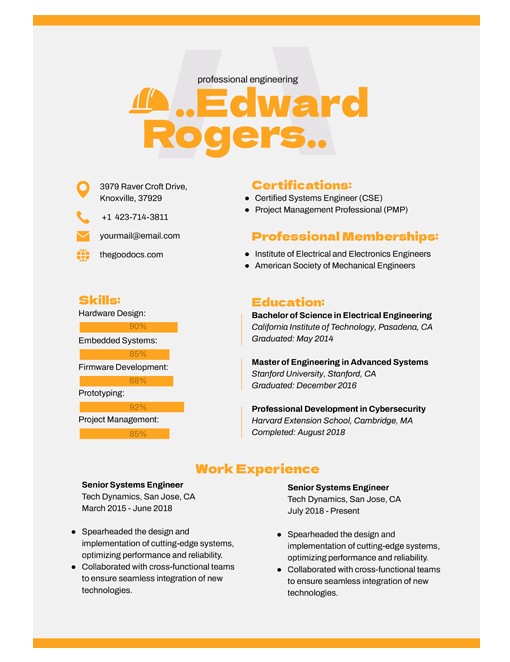 Free Professional Engineering Resume Template in Google Docs and ...