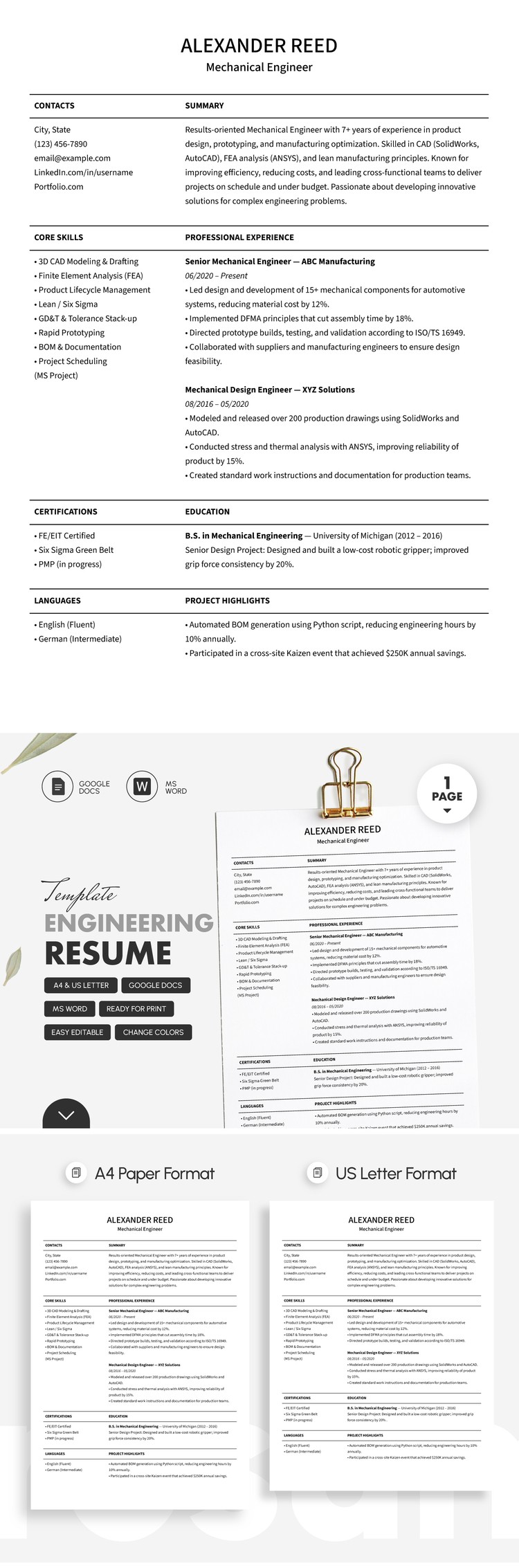 Free Engineering Resume Template in Google Docs and Microsoft Word ...