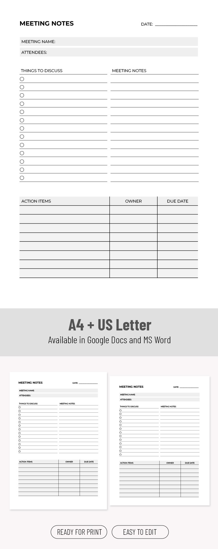 Free Modèle de notes de réunion vierge professionnel Modèle dans Google ...