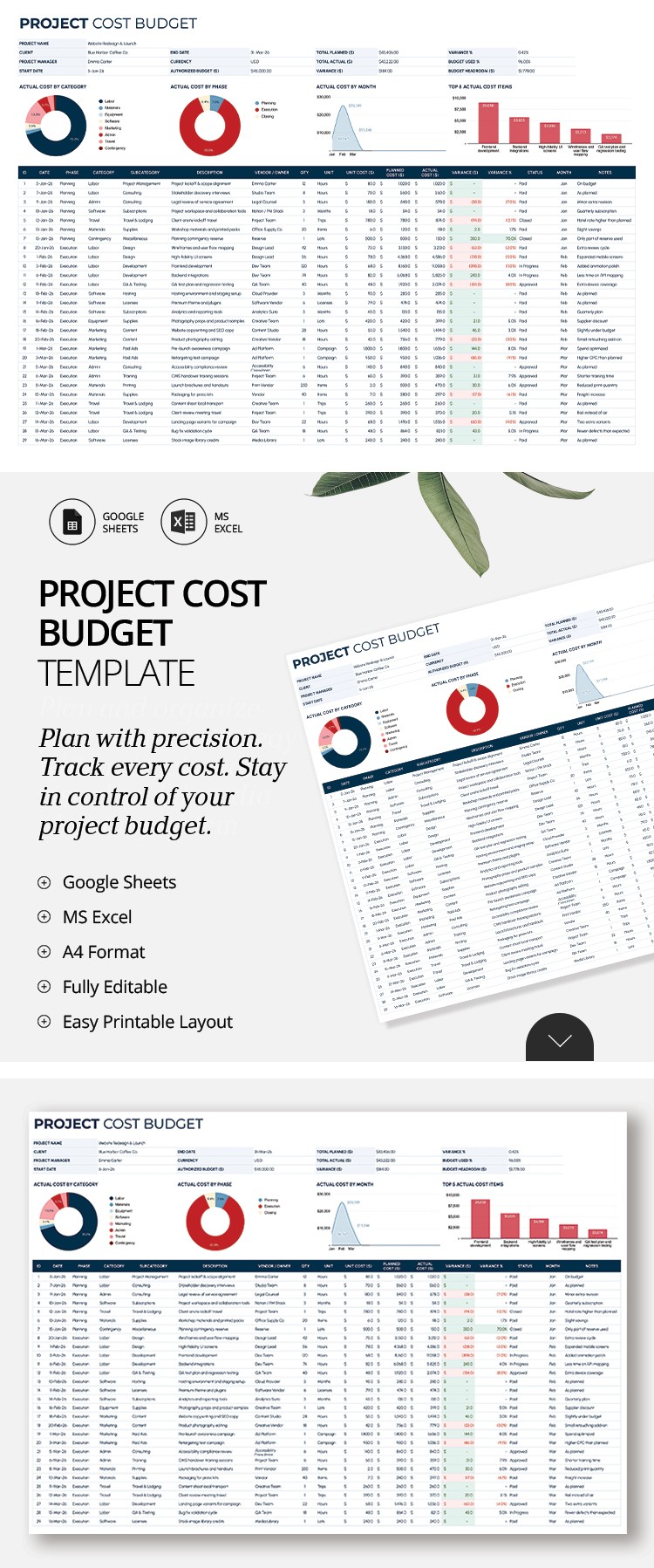Free Project Cost Budget Template in Google Sheets and Microsoft Excel ...