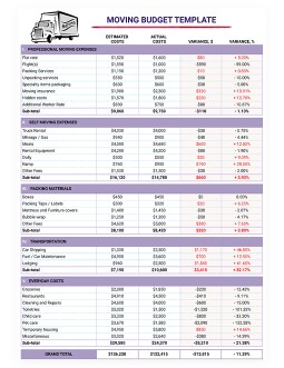 Free Purple Moving Budget Template in Google Sheets and Microsoft Excel ...