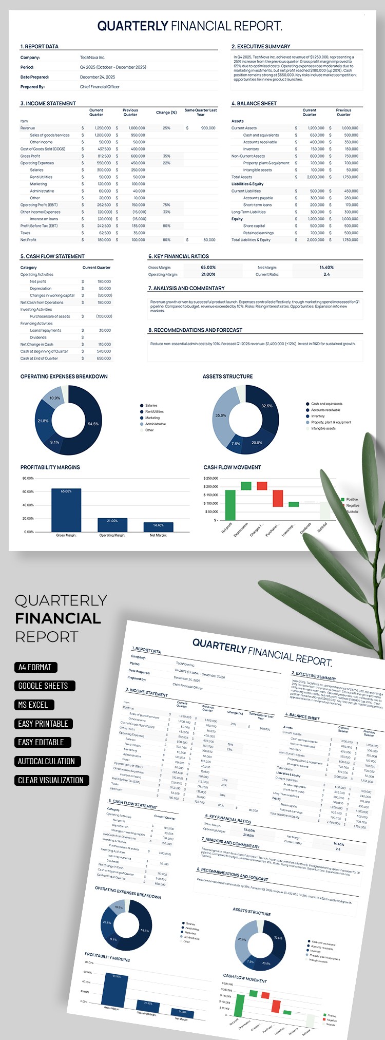 Free Modelo de Relatório Financeiro Trimestral Modelo em Google Sheets ...