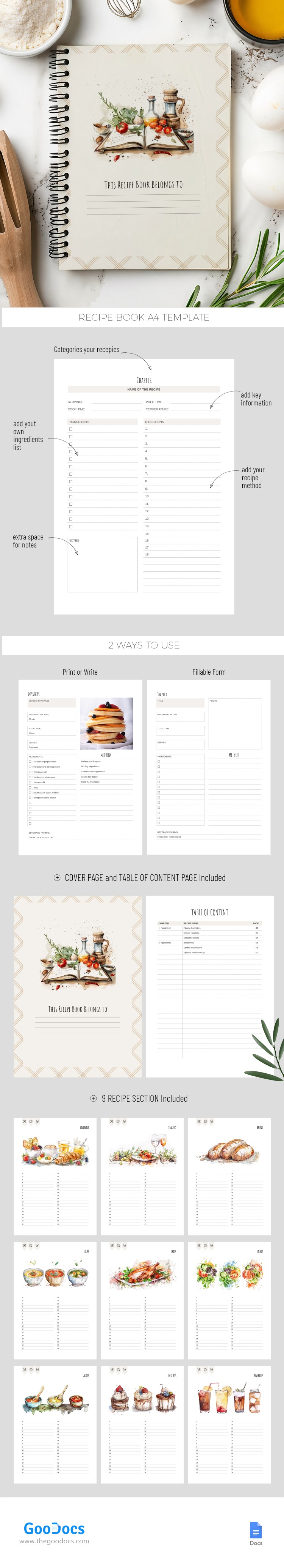 Recipe Book Table of Contents Template in Google Docs and Microsoft ...