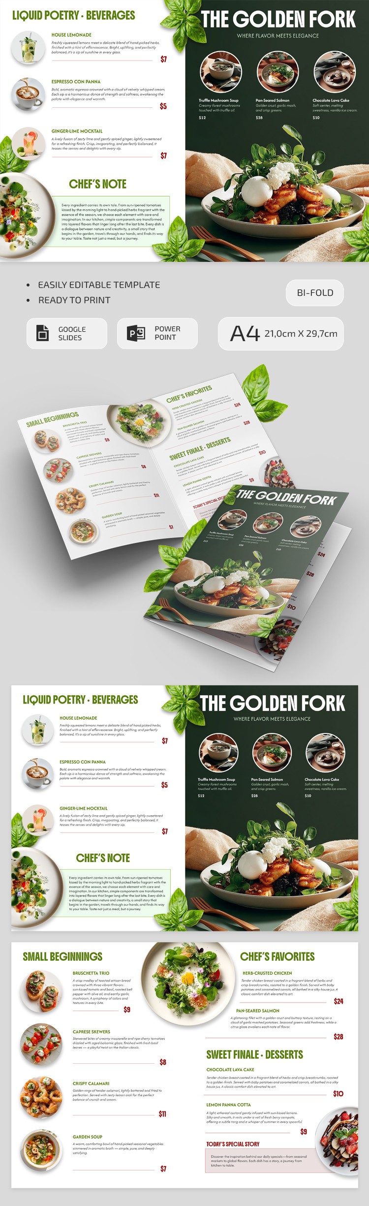 Free Restaurant Bi-Fold Brochure Food Menu Template in Google Slides ...