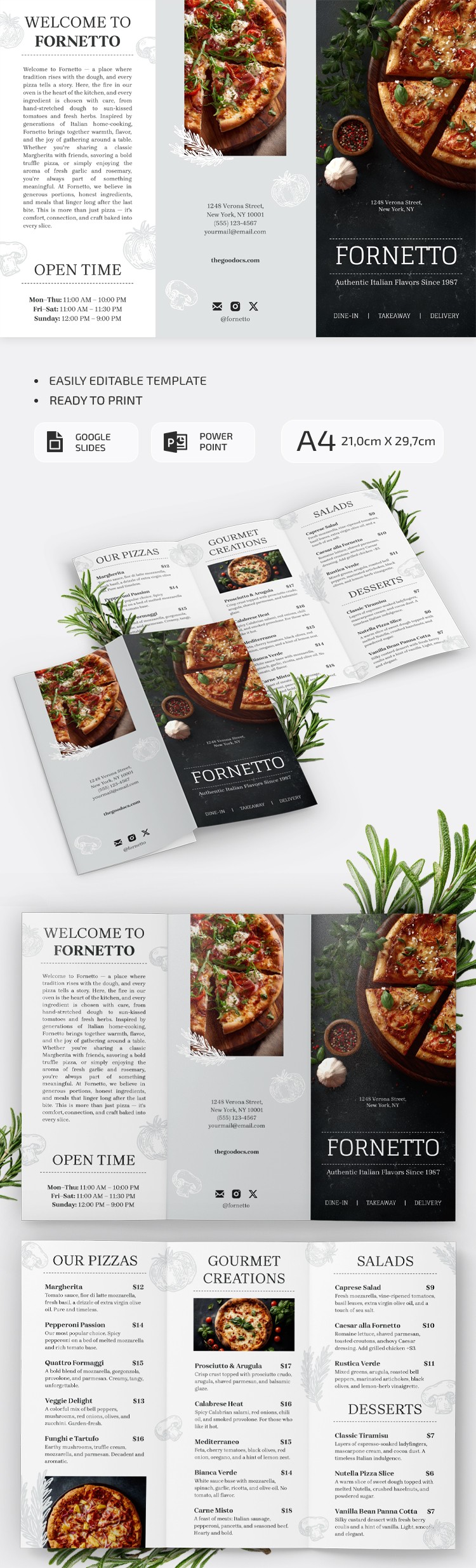 Free Pizzeria Restaurant Food Menu Brochure Template in Google Slides ...
