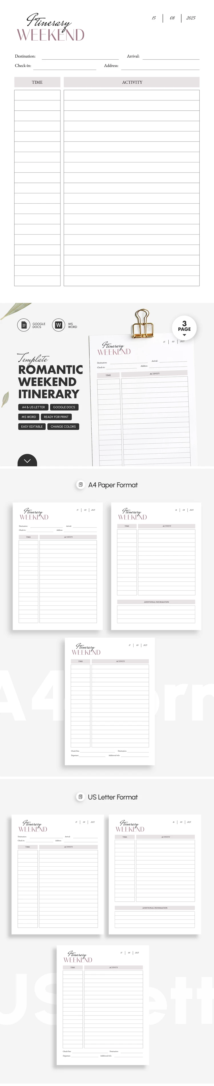 Free Romantic Weekend Itinerary Template | thegoodocs.com