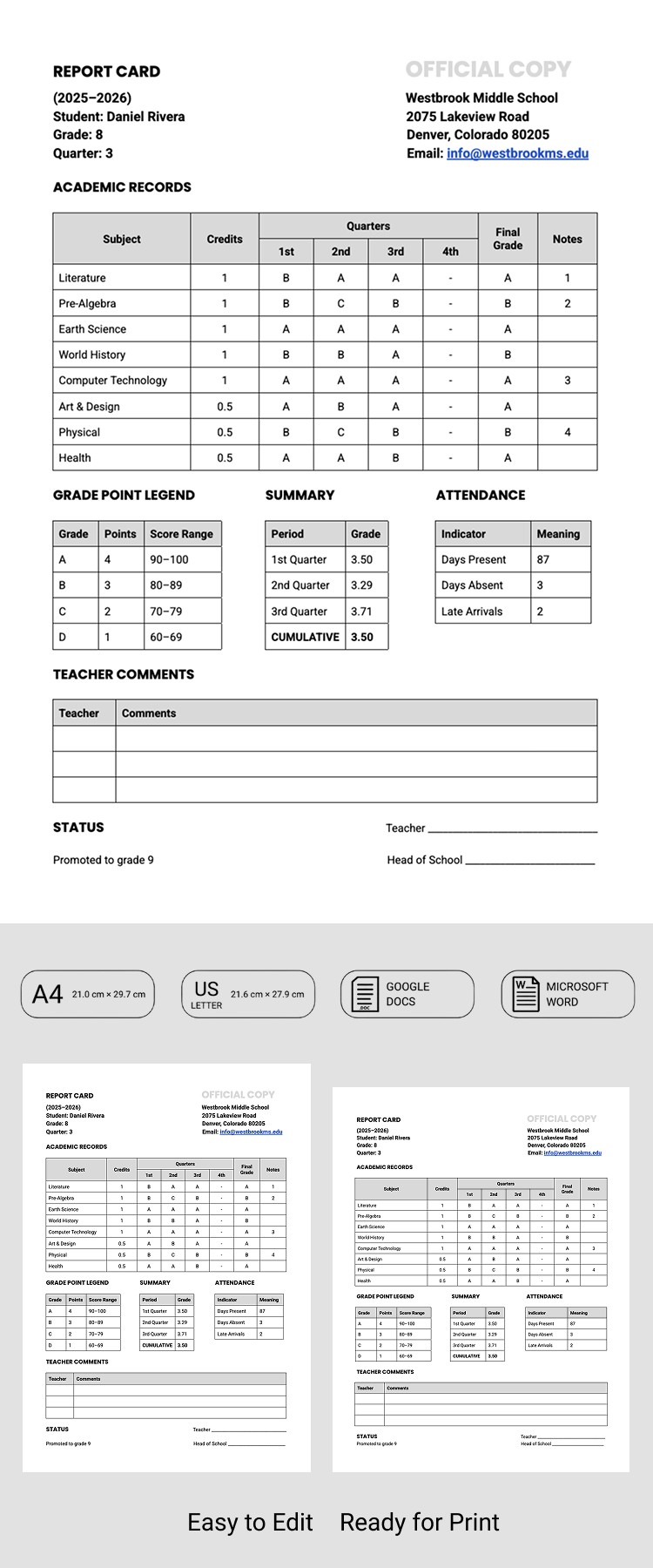 Free Plantilla editable de informe escolar Plantilla en Google Docs and ...
