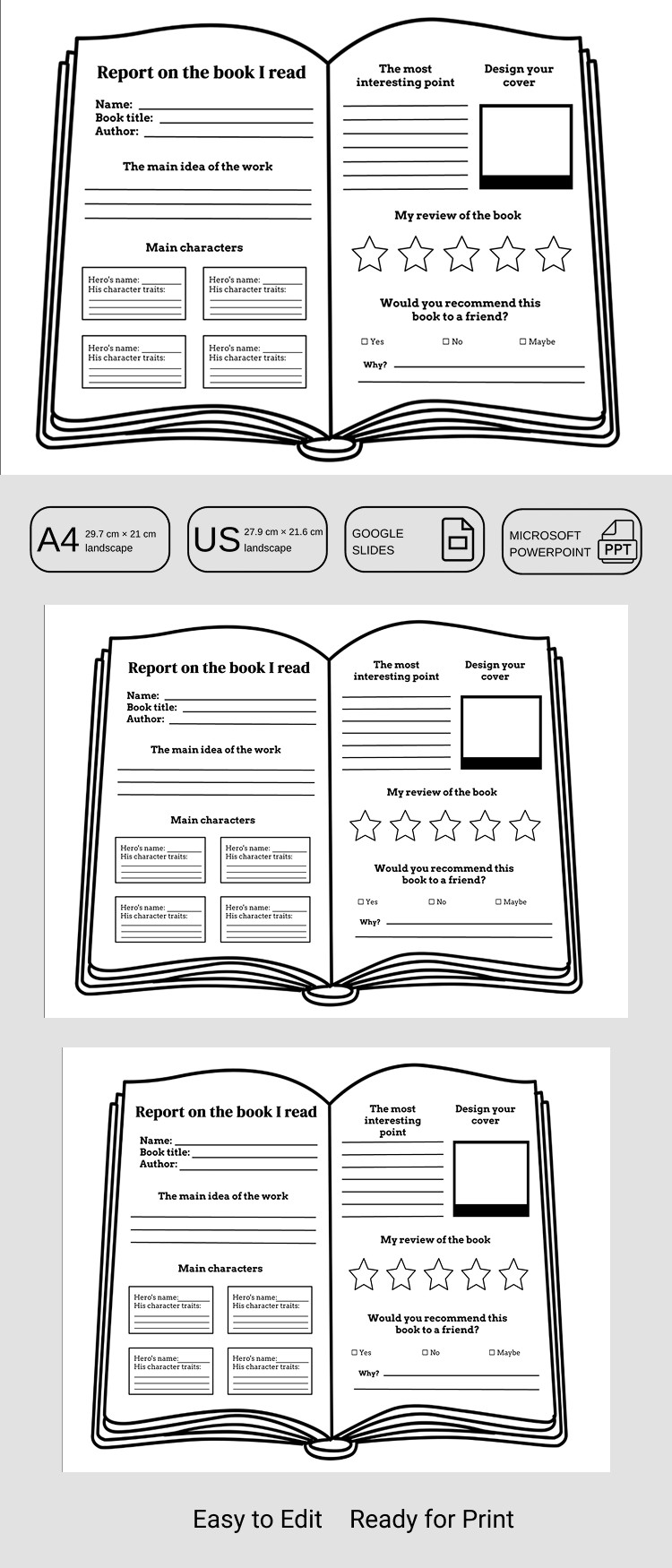 {prémium} Modèle de rapport de livre de 3e année simple Modèle en ...