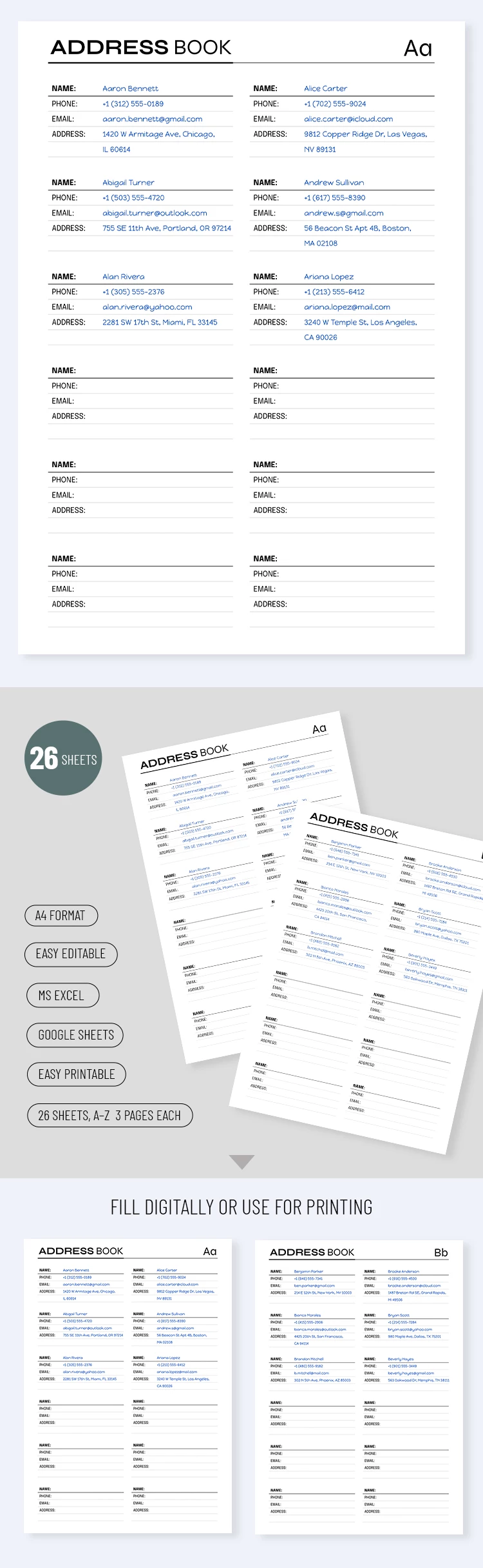 Free Simple Address Book Template in Google Sheets and Microsoft Excel ...
