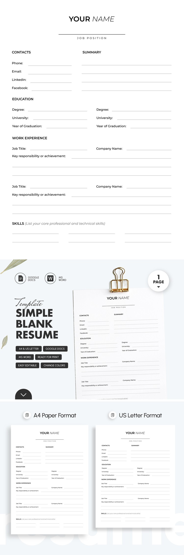 Free Basic Blank Resume Template in Google Docs and Microsoft Word ...