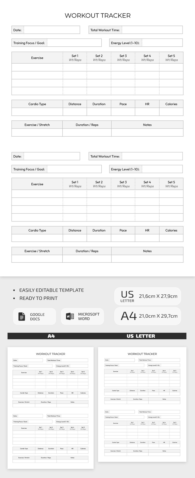 Free Simple Daily Workout Planner Template In Google Docs