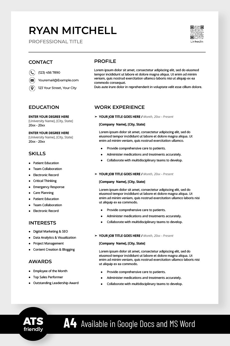Free Simple ATS Resume Template in Google Docs and Microsoft Word ...