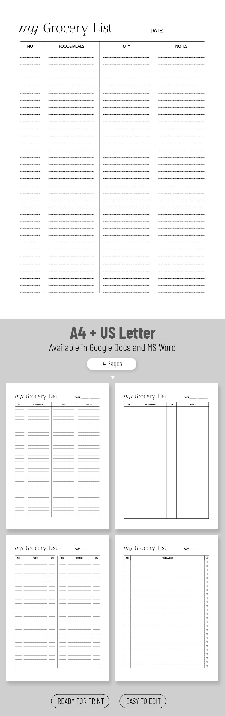Free Simple Grocery List Template in Google Docs and Microsoft Word ...