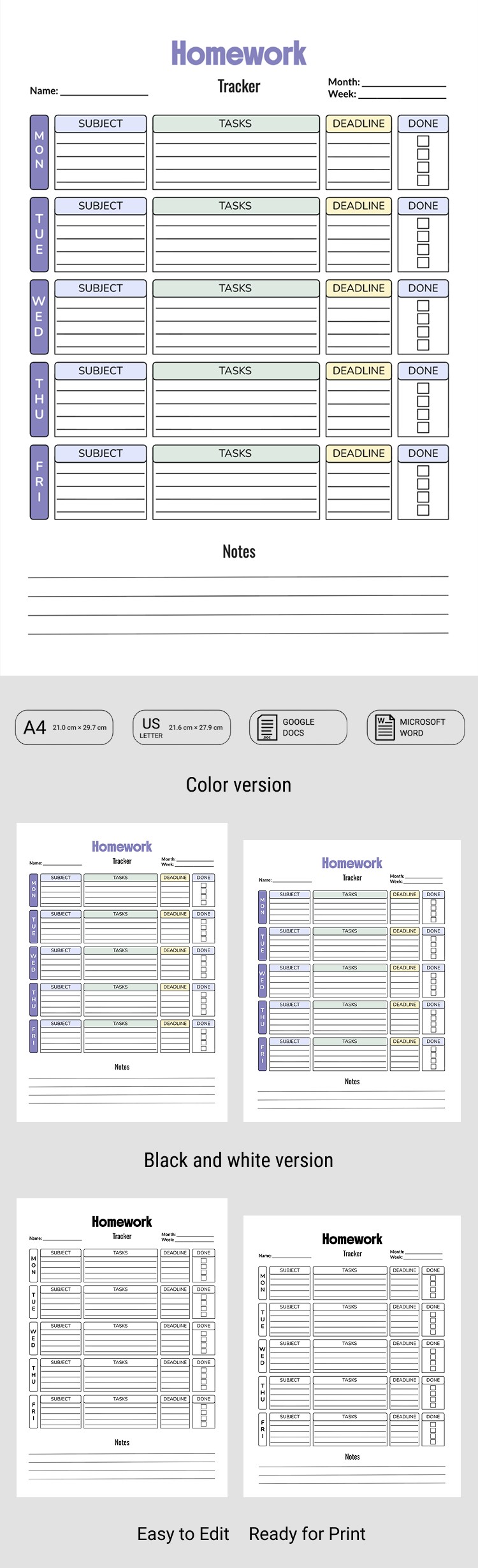 Free Simple Homework Tracker Template for Kids Template | thegoodocs.com