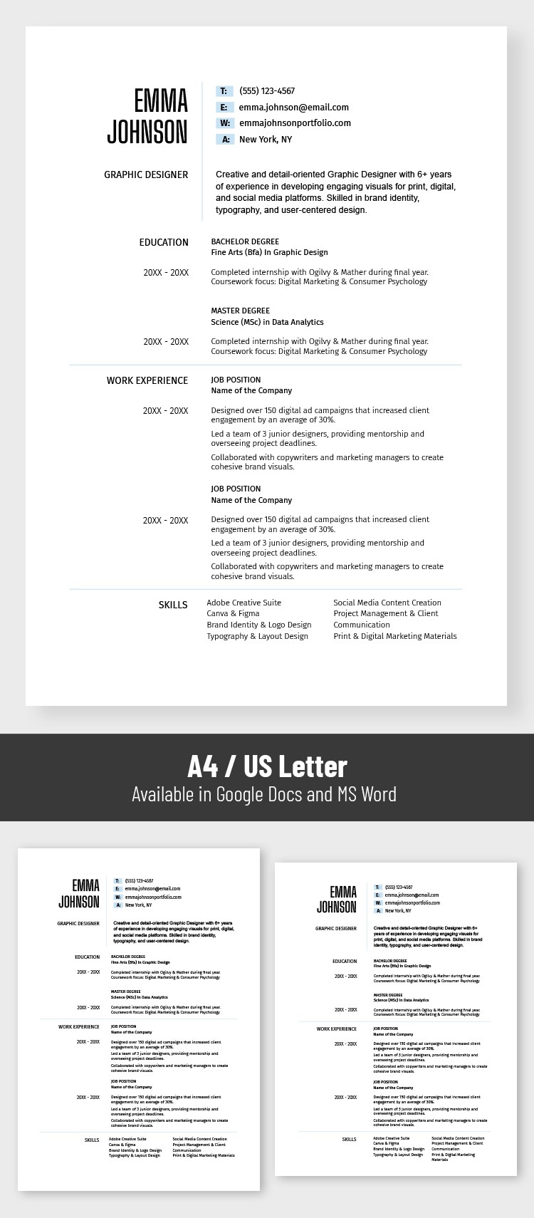 Free Simple & Modern Resume Template in Google Docs and Microsoft Word ...
