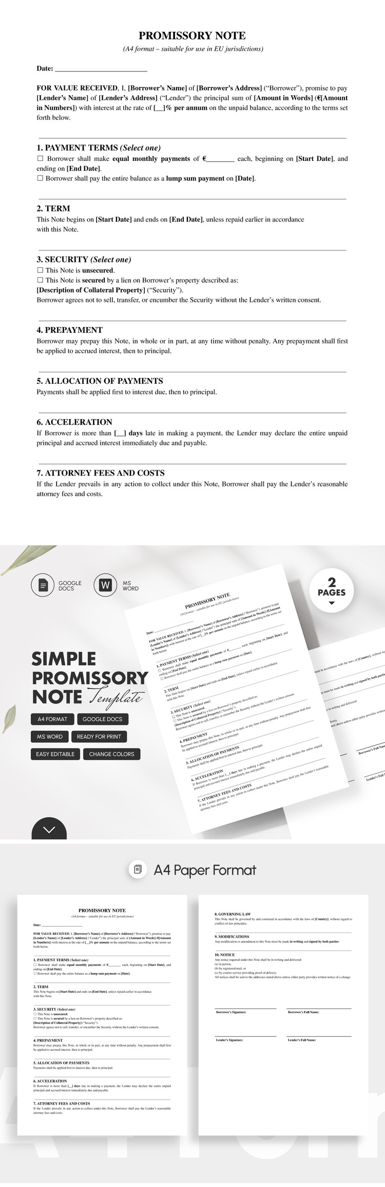 Free Simple Promissory Note Template Between Individuals Template in ...