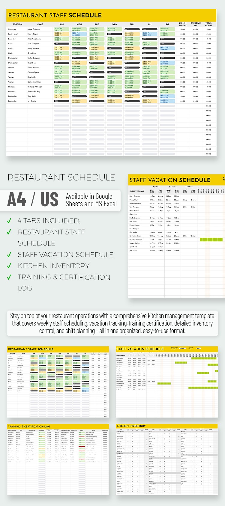 Simple Restaurant Kitchen Schedule In Google Sheets