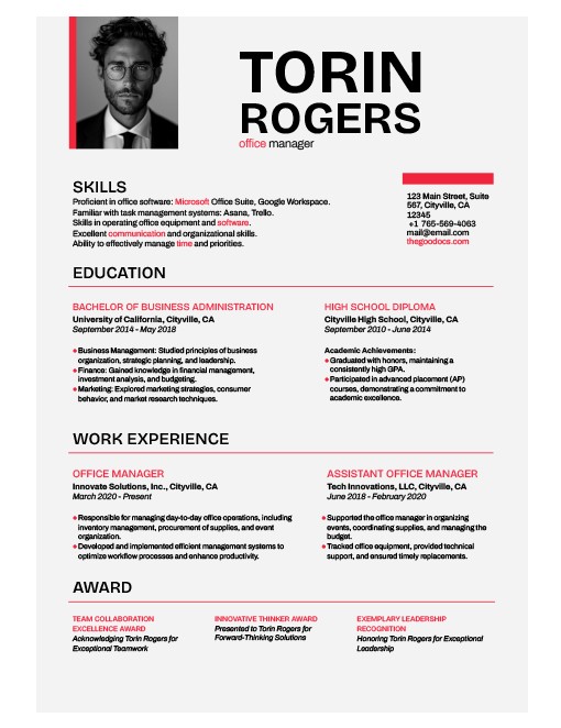 Free Sleek Office Manager Resume Template in Google Docs and Microsoft ...