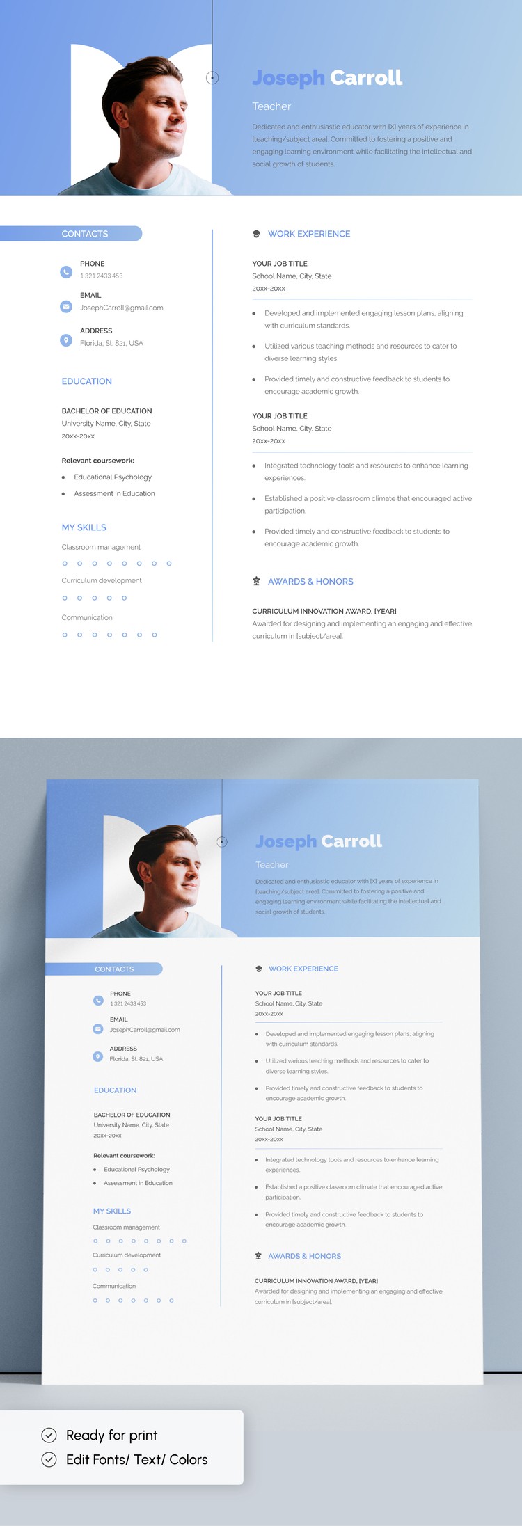 Free Editable Teacher Resume Template in Google Docs and Microsoft Word ...