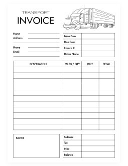 Free Simple Transport Invoice Template | thegoodocs.com