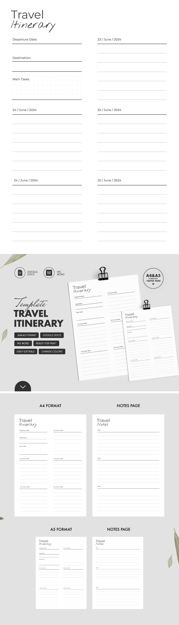Free Simple Travel Itinerary Template | thegoodocs.com