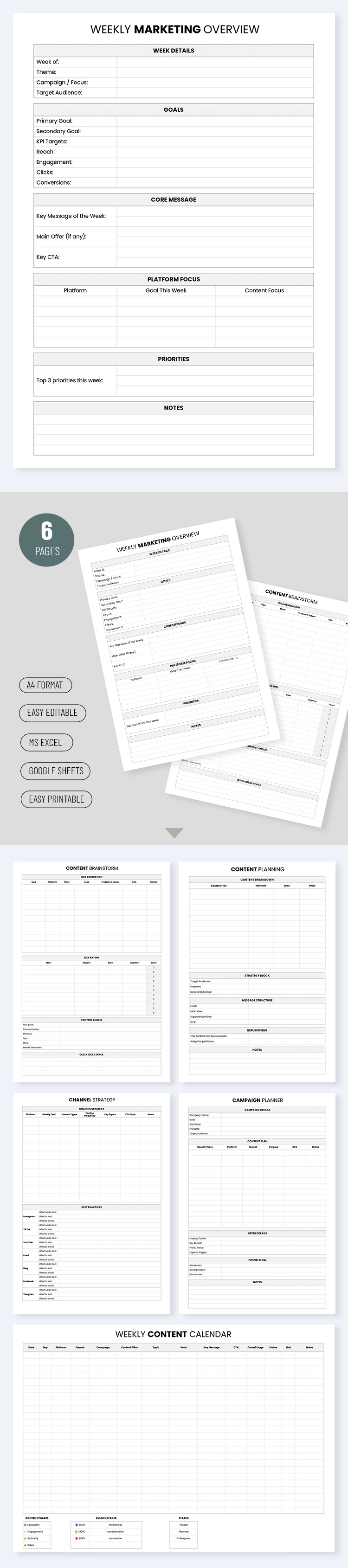 Free Simple Weekly Marketing Calendar Template in Google Sheets and ...