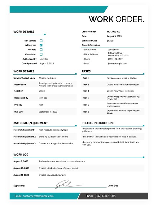 40 Plantillas De Rdenes De Trabajo Imprimibles Excel Word Pdf