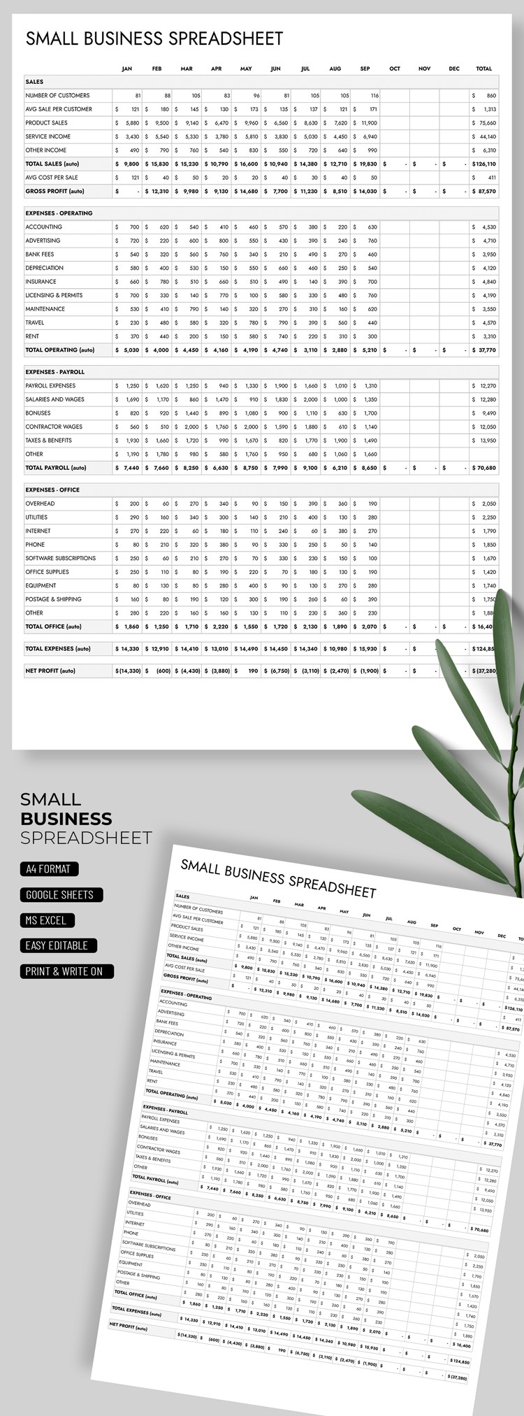 Free Small Business Spreadsheet for Income and Expenses In Google Sheets