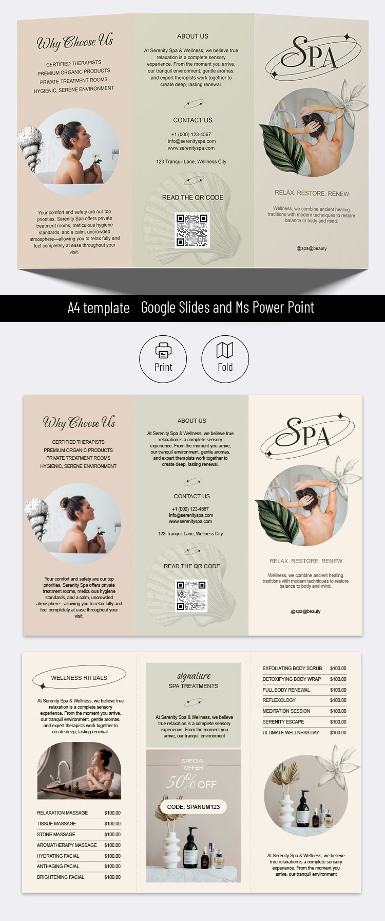 Free Modèle de brochure Spa triptyque Modèle en Google Slides and ...