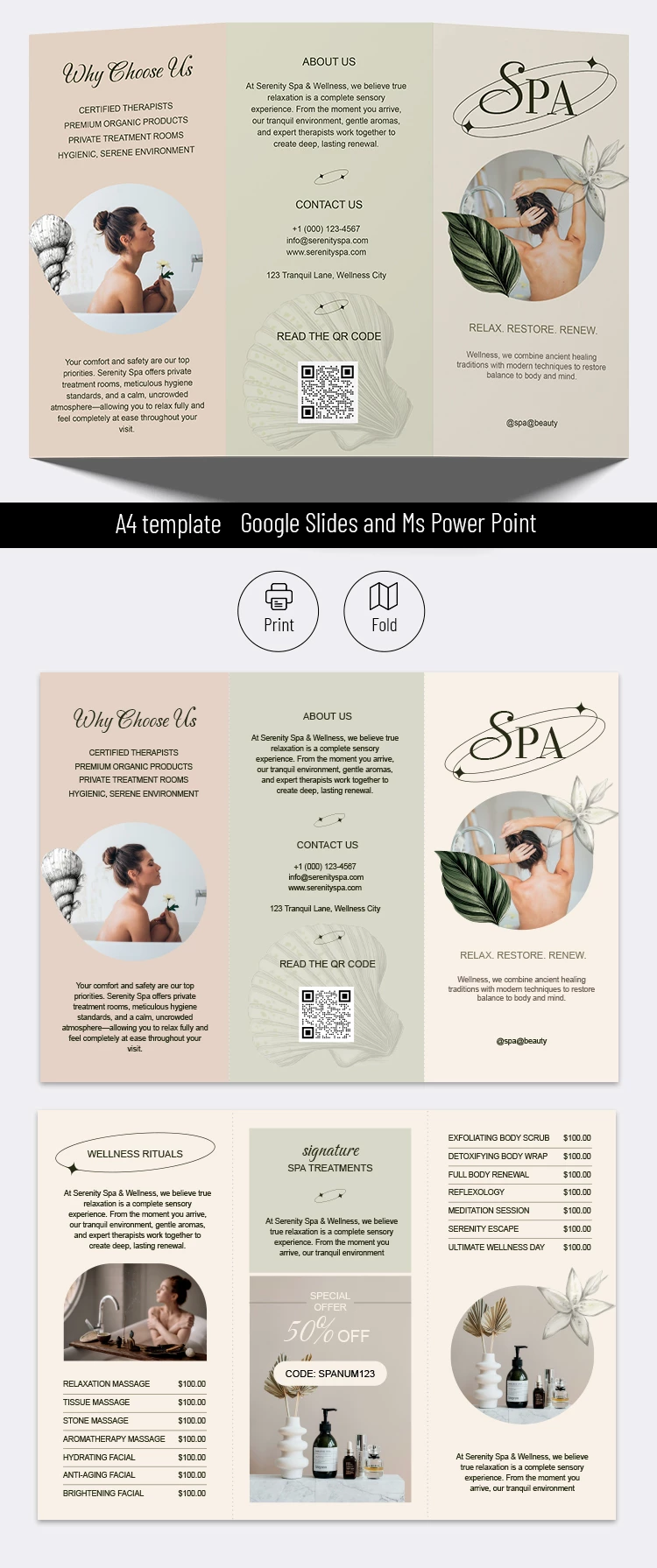Free Modèle de brochure Spa triptyque Modèle en Google Slides and ...