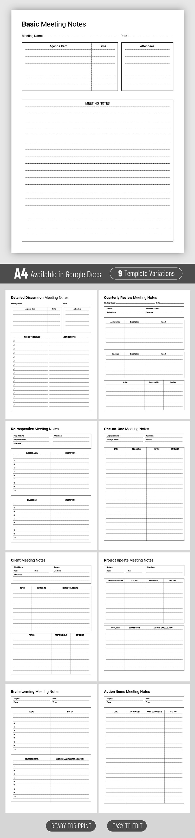Structured Meeting Note Template in Google Docs and Microsoft Word ...
